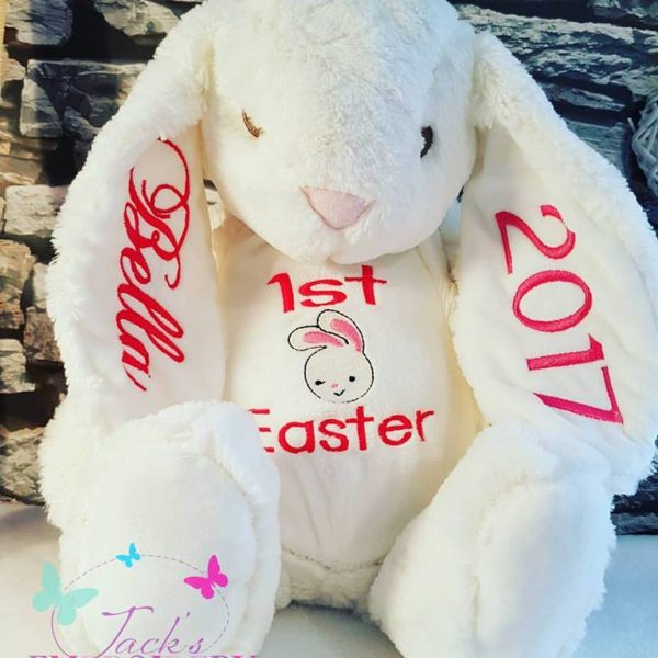 Mumbles bunny. A soft and cuddly bunny , personalised with your details ...